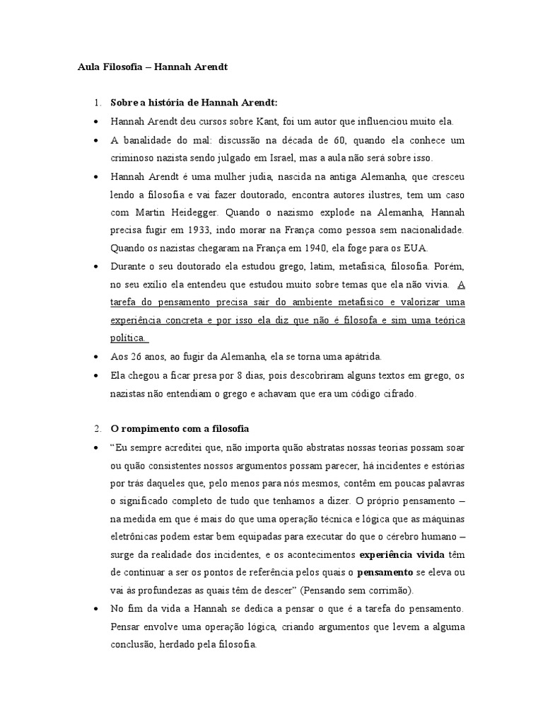 Aula Hannah Arendt | PDF