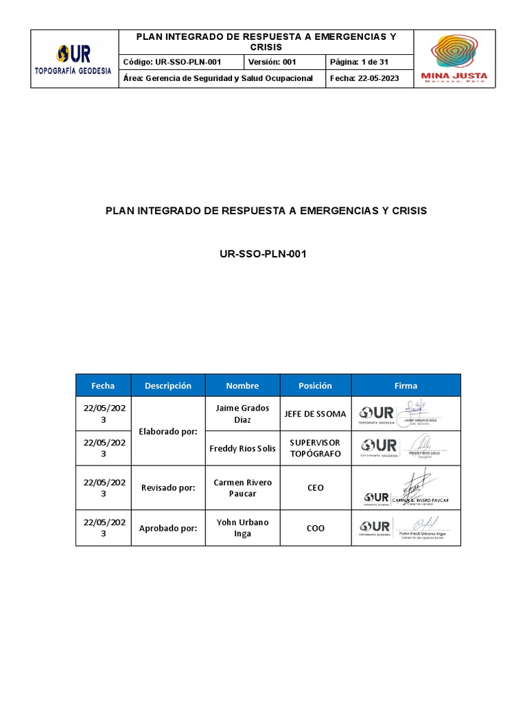 Plan de Preparación y Respuesta A Emergencias | PDF | Seguridad y salud ...