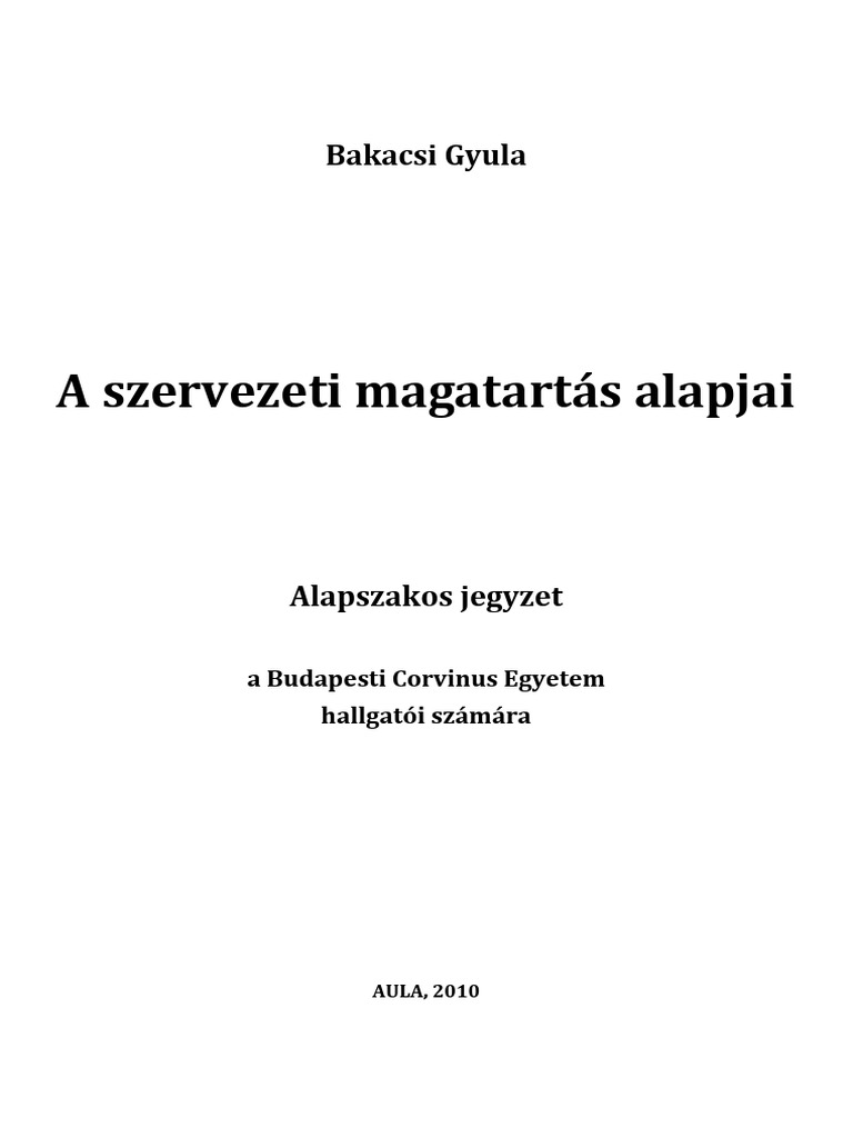 Bakacsi A Szervezeti Magatartas Alapjai | PDF