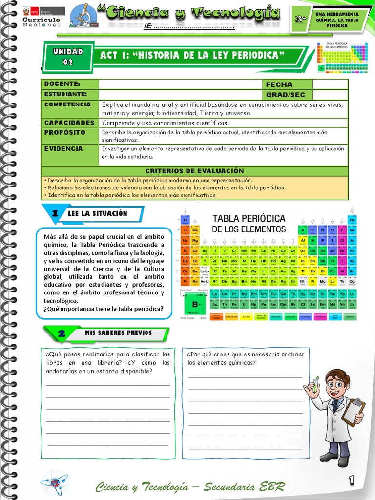 A-3º Act 1 Cyt Und 2 - Sem 1 | PDF | Rieles | Tabla periódica