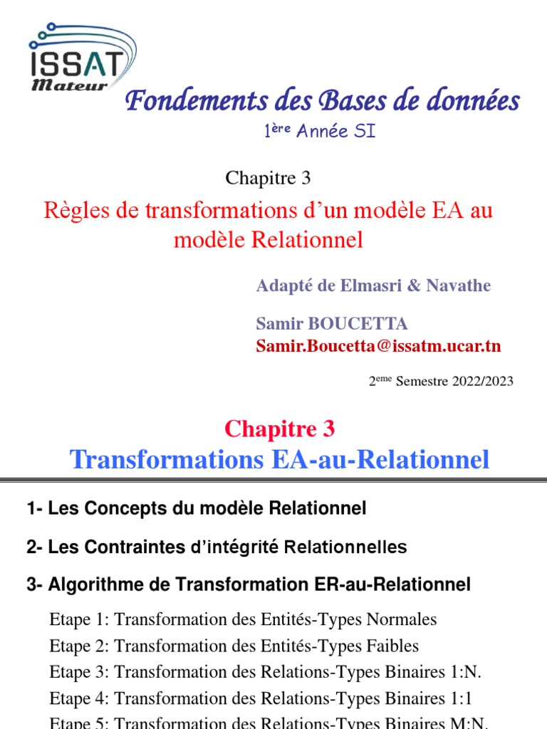 Chapt3-Regles de Transformation ER-a-Relationnel-1SI | PDF | Modèle relationnel | Base de ...
