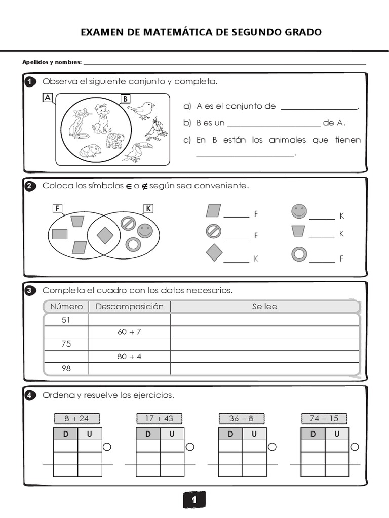 Examen Segundo Grado Matemática | PDF