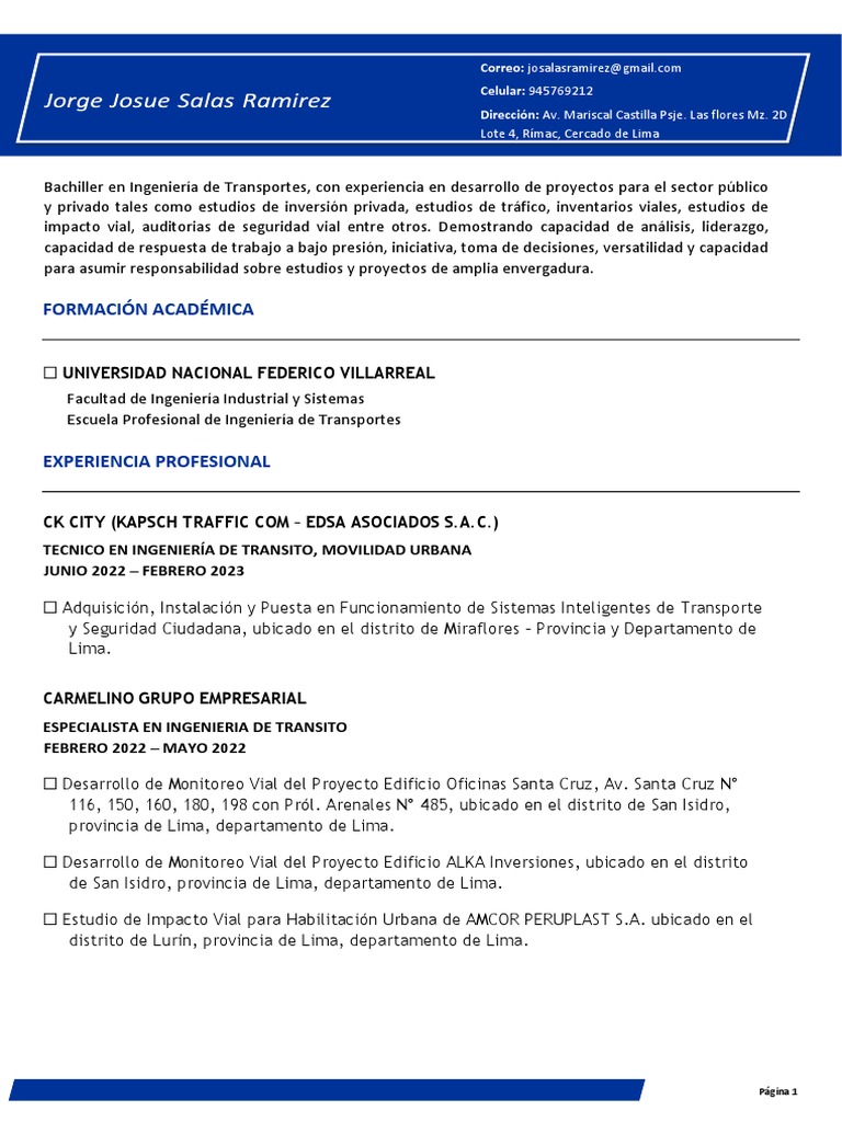 CV Actualizado | PDF | Lima | La carretera