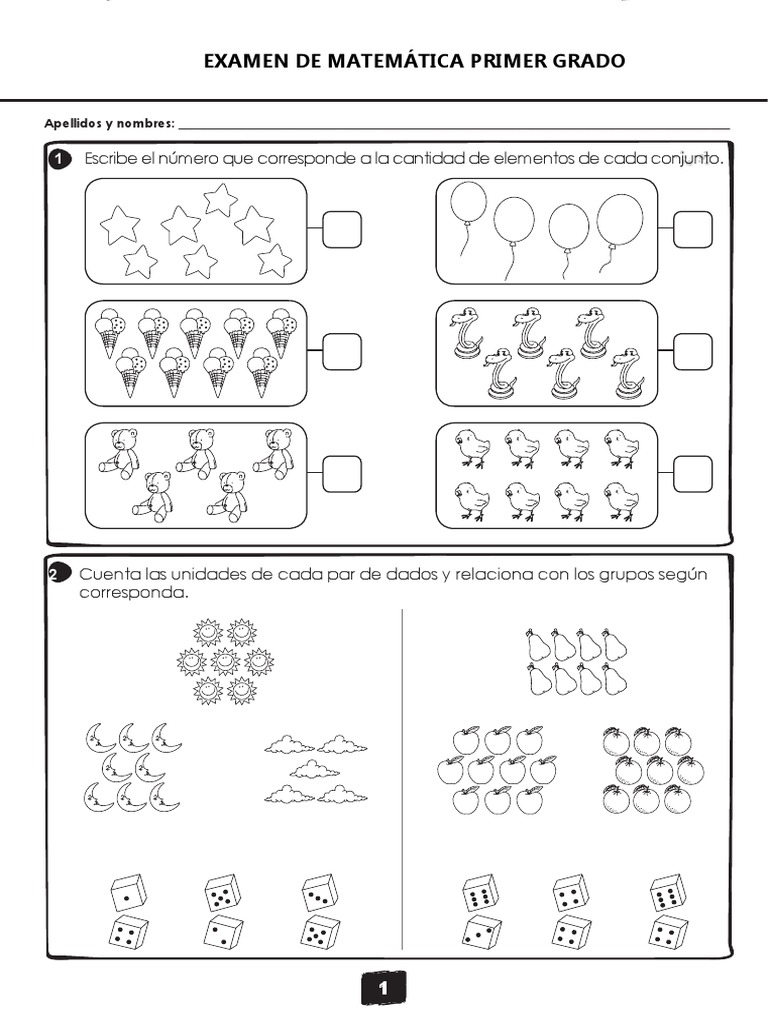 Examen de Matemáticas para Primer Grado | PDF