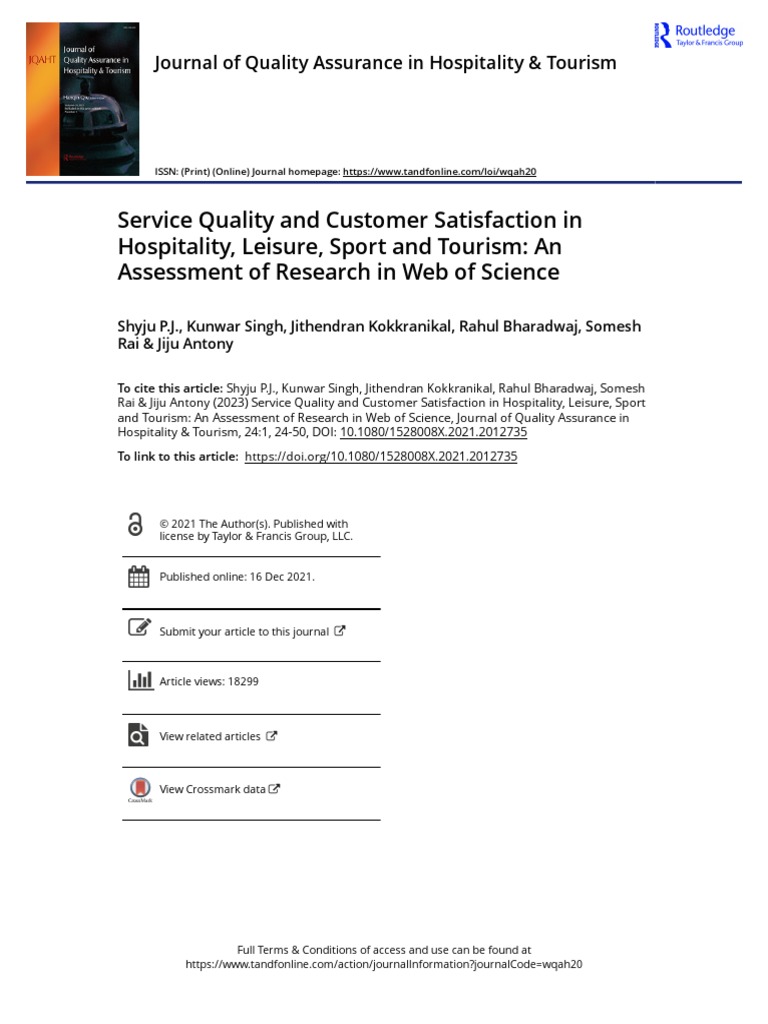 Service Quality and Customer Satisfaction in Hospitality Leisure Sport and Tourism An Assessment ...