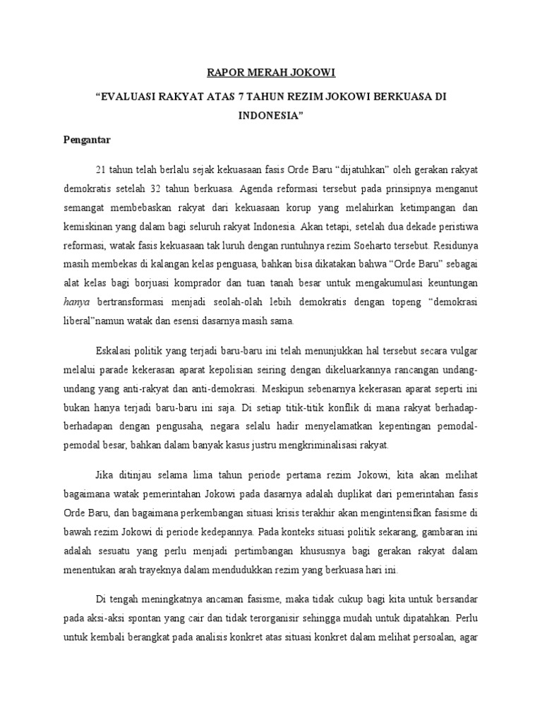 RAPORT MERAH JOKOWI - Serikat Demokratik Mahasiswa Nasional (SDMN) | PDF