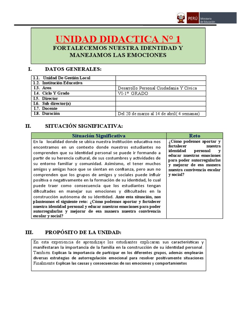 1° Unidad Didactica #1 | PDF