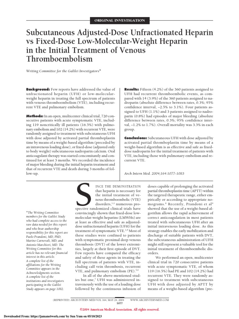 Subcutaneous Adjusted-Dose Unfractionated Heparin Vs Fixed-Dose Low ...