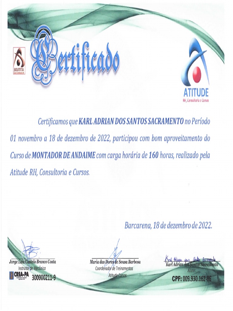 Certificado de Montador de Adaime | PDF