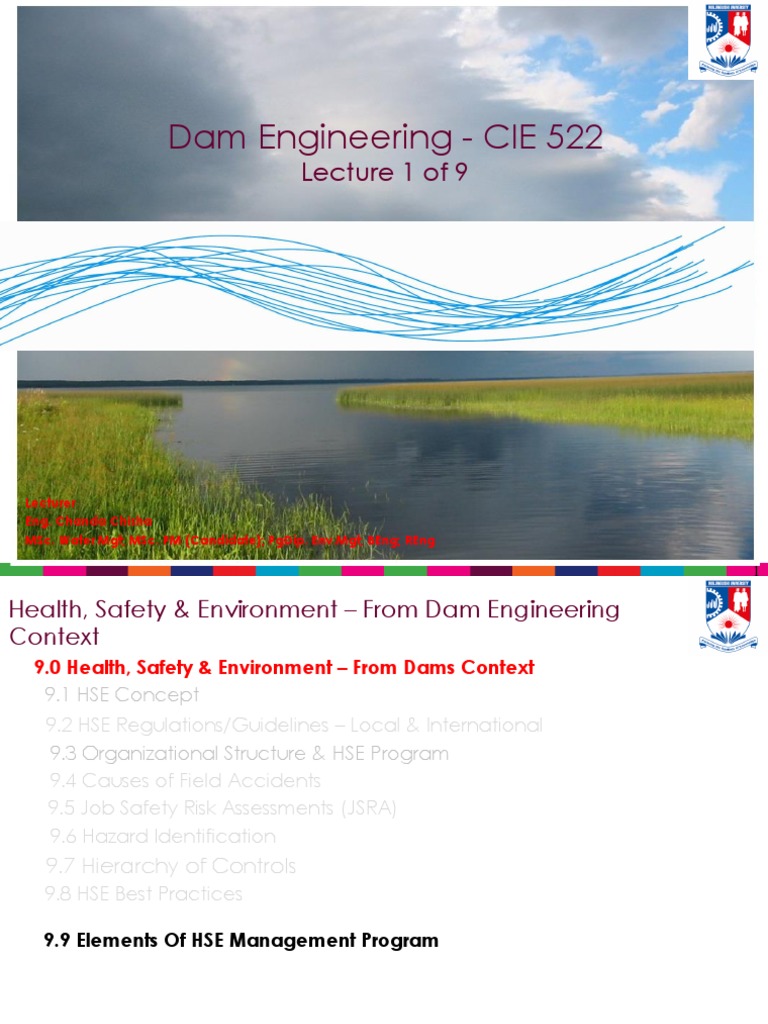 Dam Engineering CIE 522 - Lecture 1 - Chapter 9 - 03032023 | PDF | Risk | Occupational Safety ...