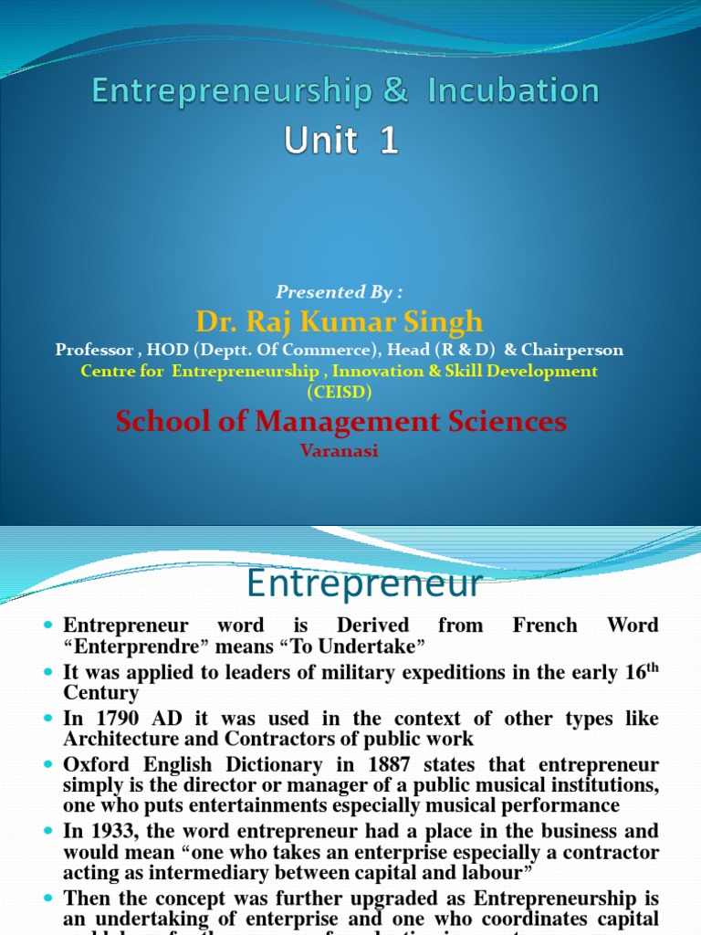 Entrepreneurship Incubation Unit 1 | PDF | Entrepreneurship | Innovation