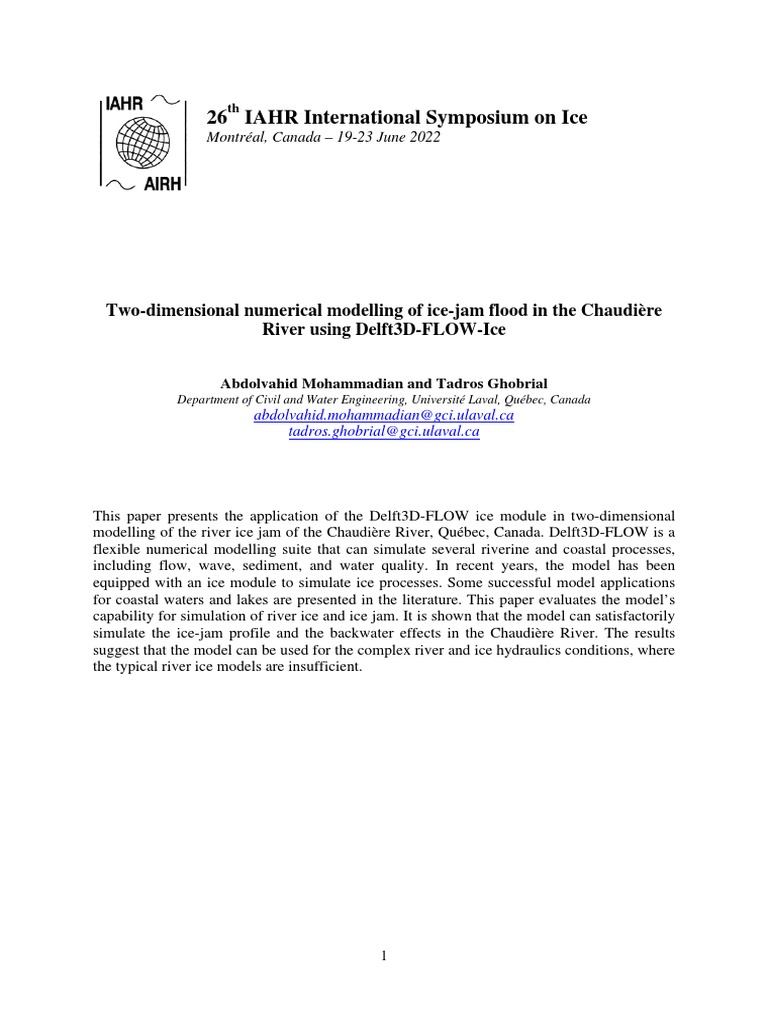 Two-Dimensional Numerical Modelling of Ice-Jam Flood in The Chaudière ...