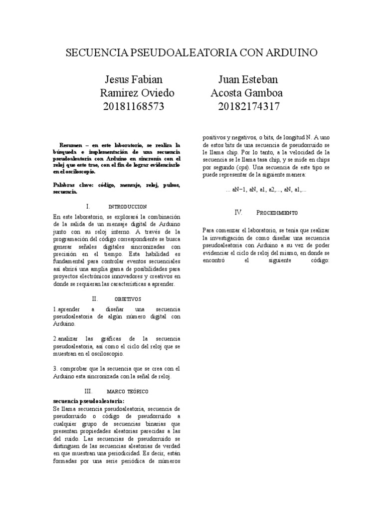 Secuencia Pseudoaleatoria Con Arduino | PDF | Tecnología de información ... Secuencia Pseudoaleatoria Con Arduino | PDF | Tecnología de información ...