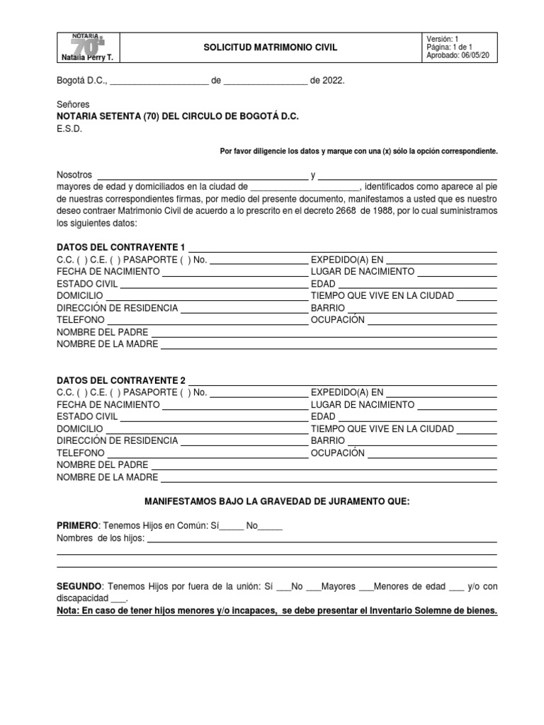 Solicitud de Matrimonio 2022 1 | PDF | Matrimonio | Justicia