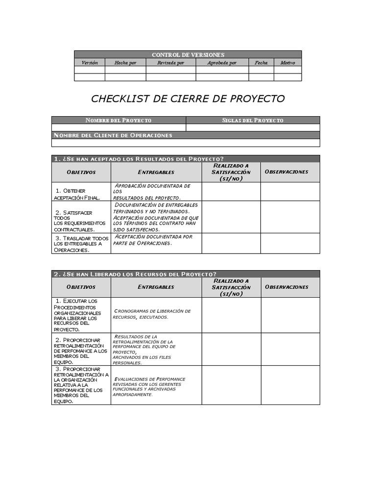 Form16-Checklist de Cierre de Proyecto | PDF | Business | Informática