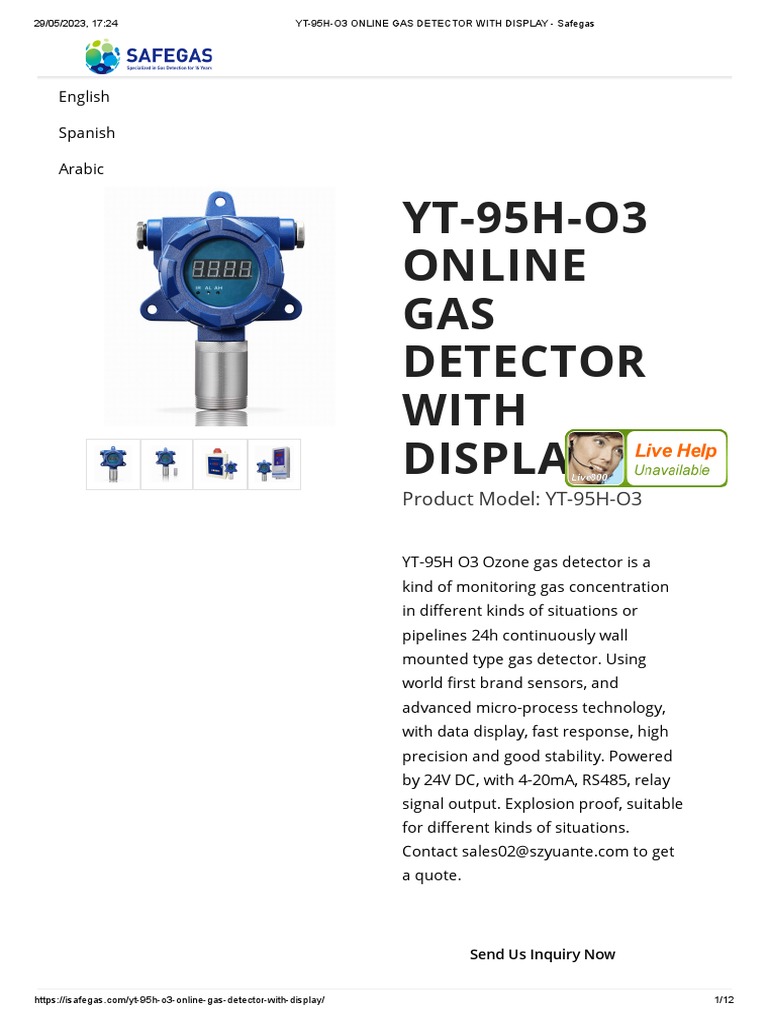 YT-95H-O3 ONLINE GAS DETECTOR WITH DISPLAY - Safegas | PDF | Sensor | Physical Sciences