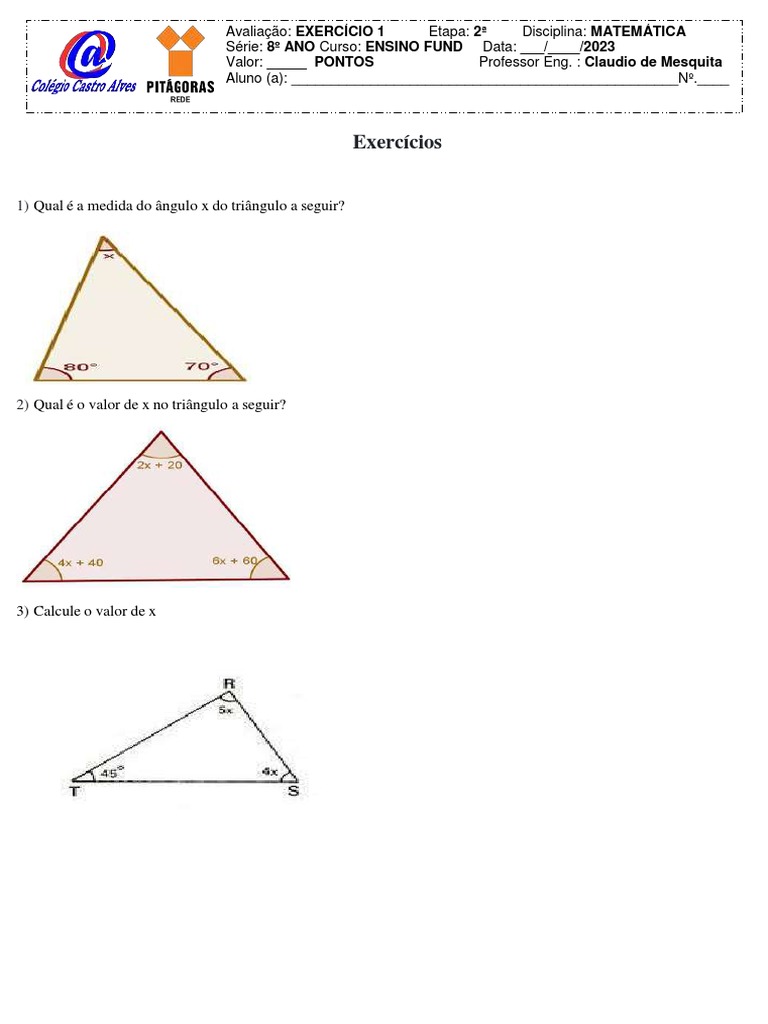ATIVIDADE SOMA DOS ÂNGULOS DE UM TRIÂNGULO 21 Abr | PDF