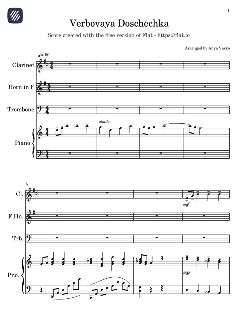 Verbovaya Doschechka Music Score | PDF