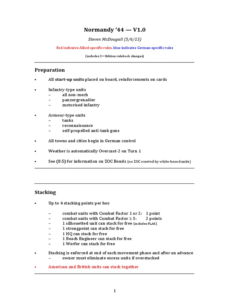 Normandy '44 Rulebook Overview | PDF | Tanks | Military Operations Of ...