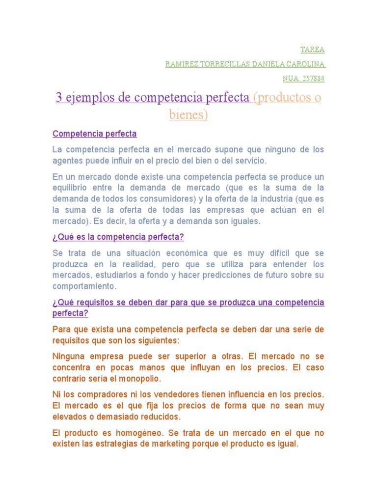 3 Ejemplos de Competencia Perfecta | PDF | Mercado (economía) | Oferta ...