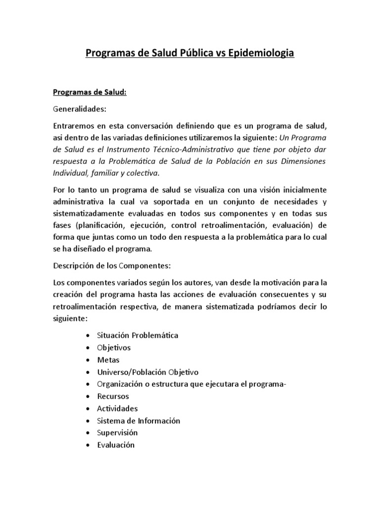 Programas de Salud Pública Vs Epidemiologia | PDF | Epidemiología