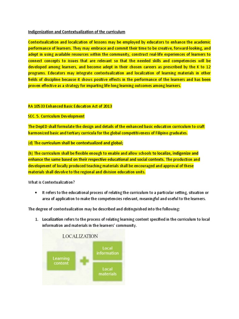 Indigenization and Contextualization in Curriculum | PDF | Curriculum ...