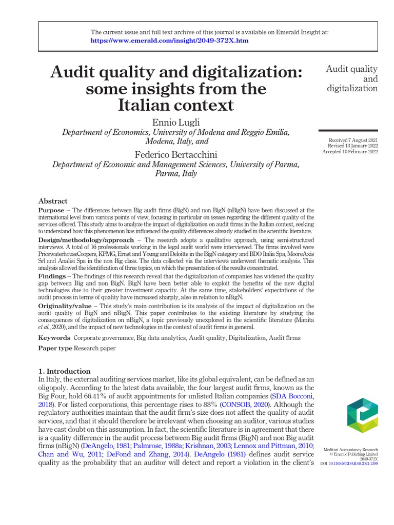 Audit Quality and Digitalization Italian | PDF
