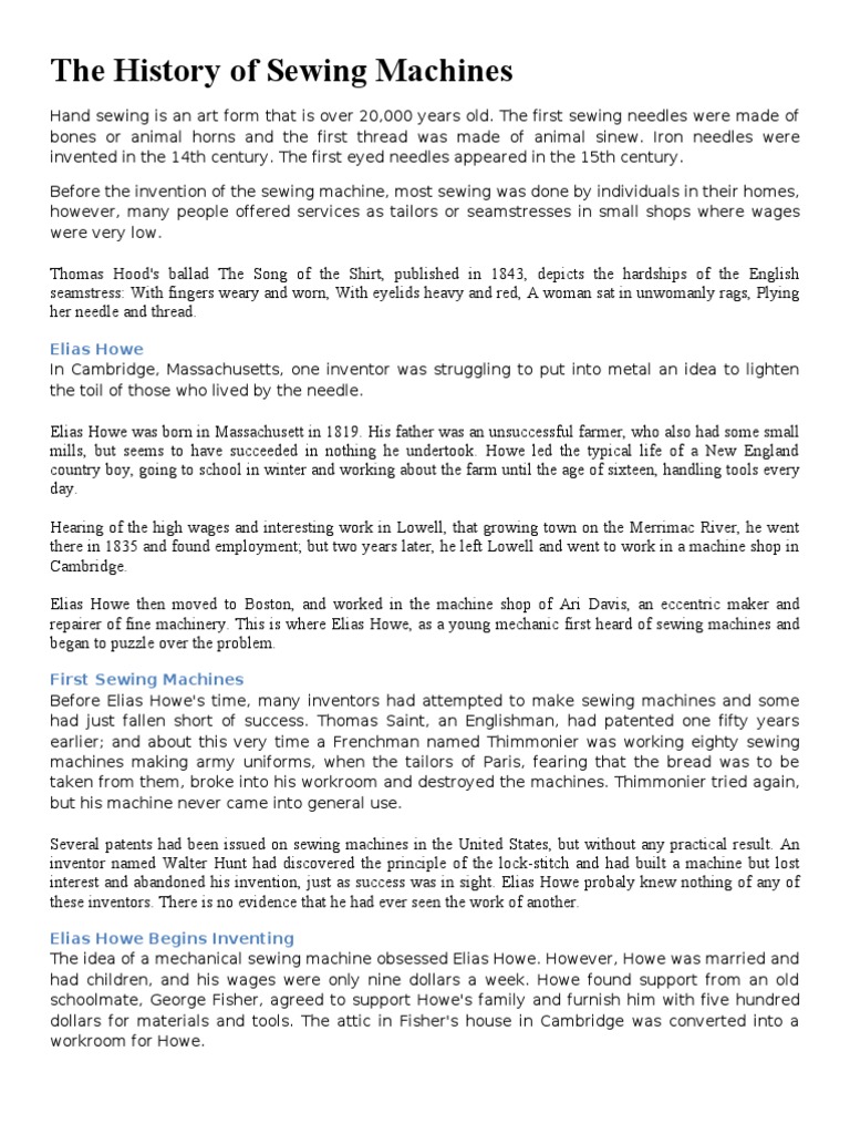 The History of Sewing Machines | PDF | Sewing Machine | Sewing