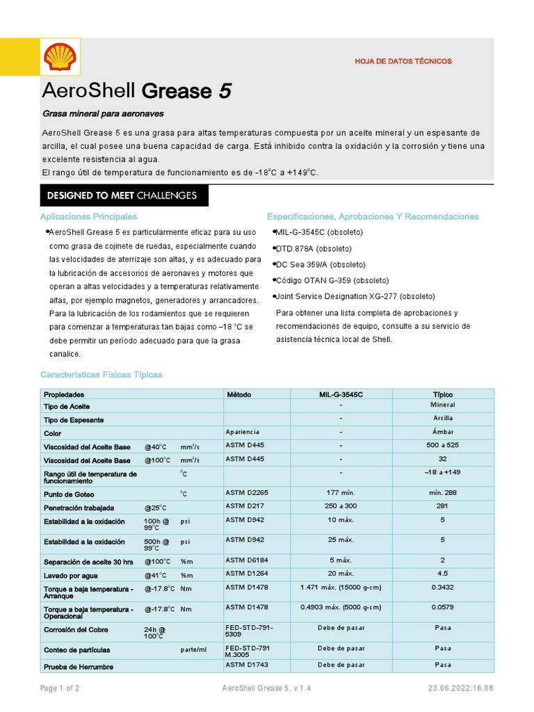 AeroShell Grease 5 | PDF | Rodamiento (Mecánico) | Ciencias fisicas