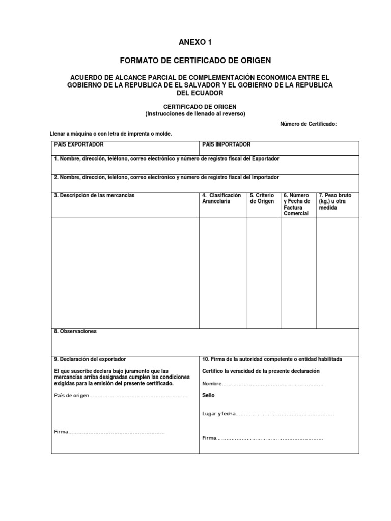 Certificado de Origen Ecuador | PDF Certificado de Origen Ecuador | PDF