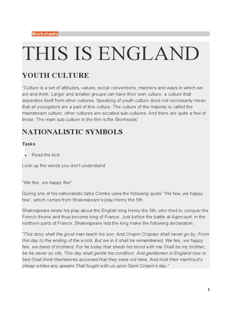 This Is England Worksheet Pia | PDF