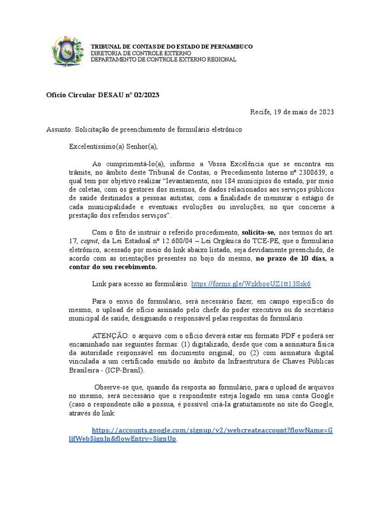 Ofício Circular - Municípios | PDF