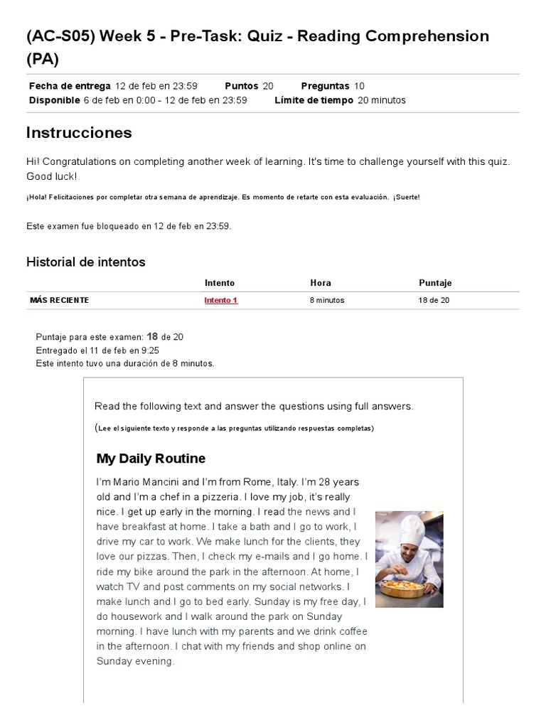 Week 5 Reading Comprehension Quiz | PDF