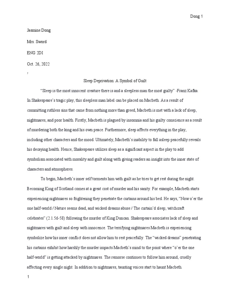 Jasmine Dong - 2D Essay #1 - Rough Copy to Good Copy | PDF | Macbeth ...