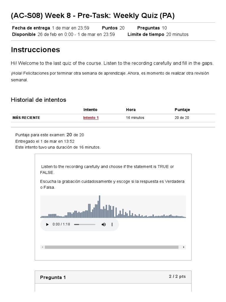 (Ac-S08) Week 8 - Pre-Task - Weekly Quiz (Pa) - Ingles I (8802) | PDF