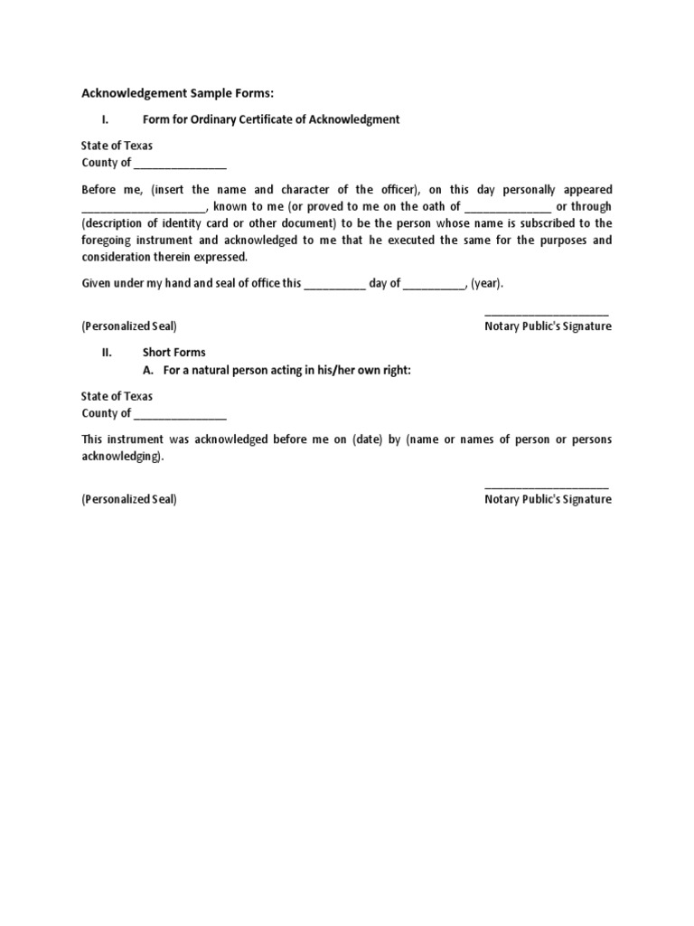 Acknowledgement Sample Forms | PDF