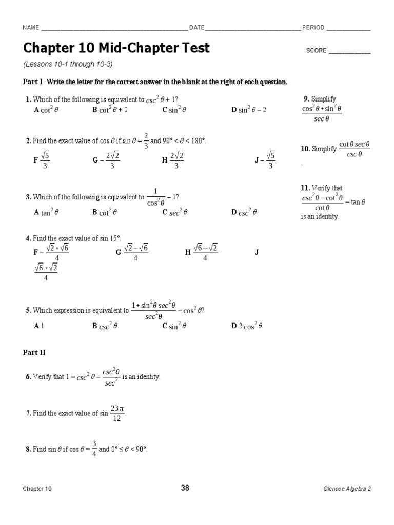 Chapter 10 Mid Chapter Test | PDF | Mathematics | Geometry