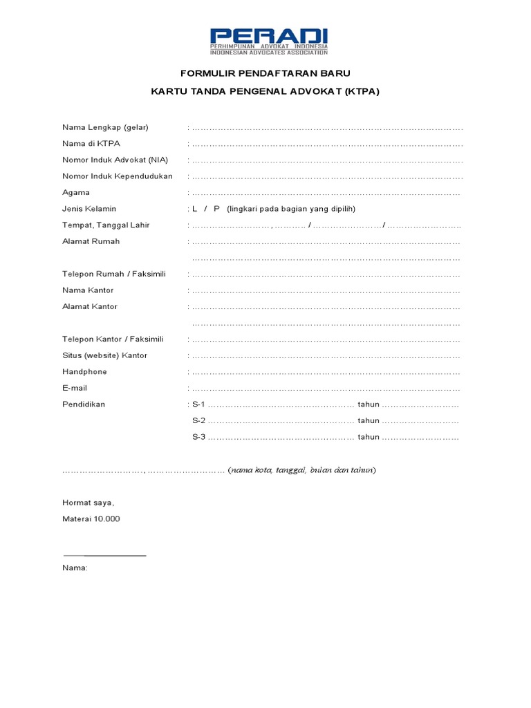 Formulir Pendaftaran Ktpa Migrasi | PDF