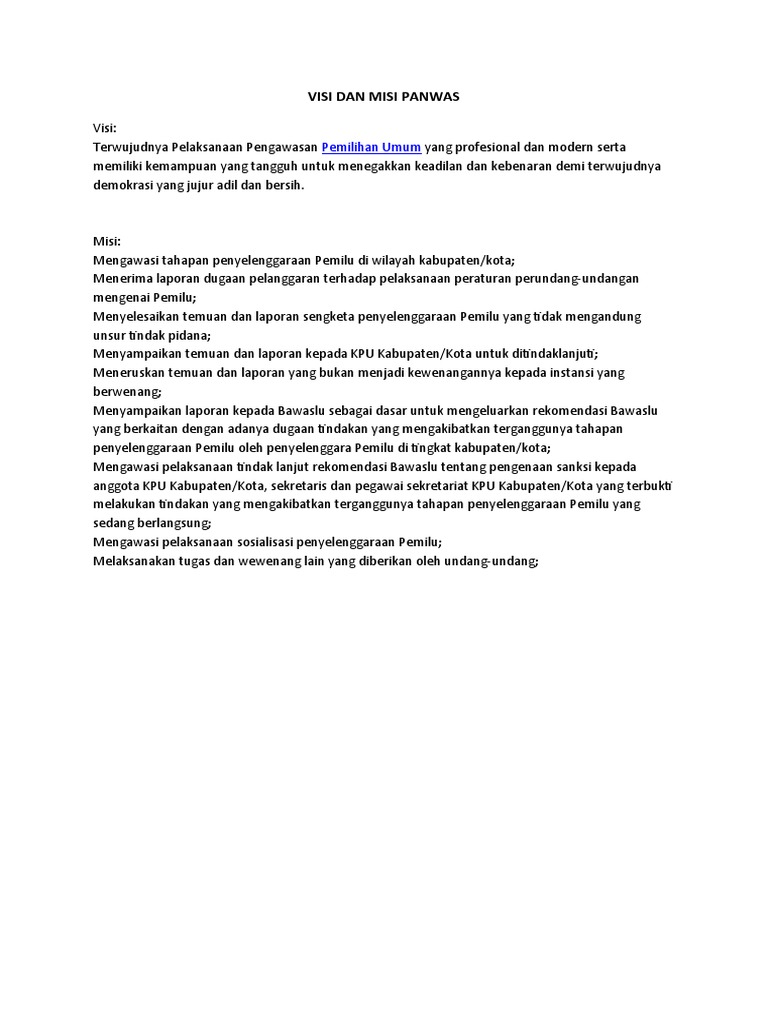 Visi Dan Misi Panwas | PDF