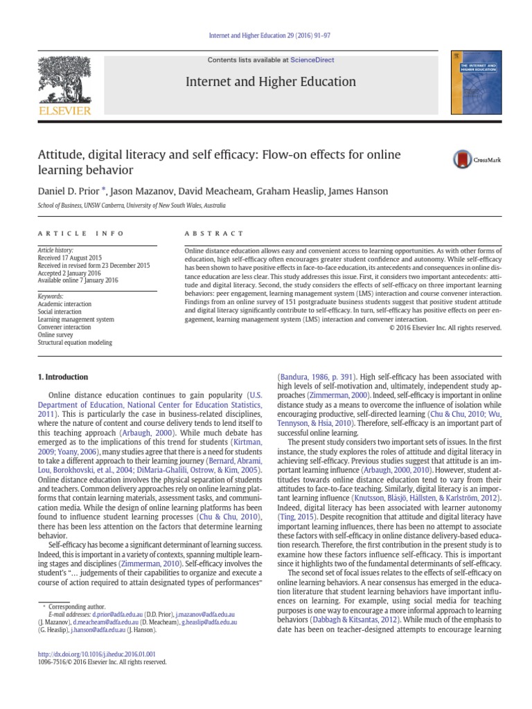 Attitude Digital Literacy and Self Efficacy Flow o 2016 The Internet ...