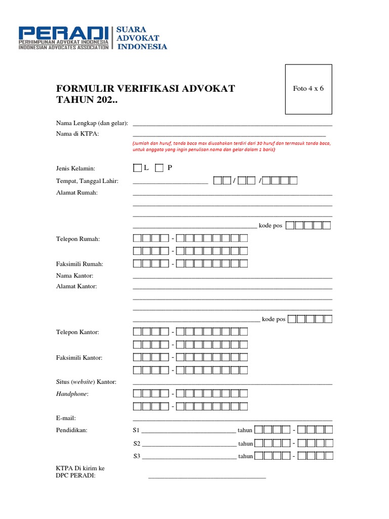 Formulir - Verifikasi Advokat_Peradi SAI (Rev) 050323.pdf-on-advokat-pindahan7408 (1) | PDF