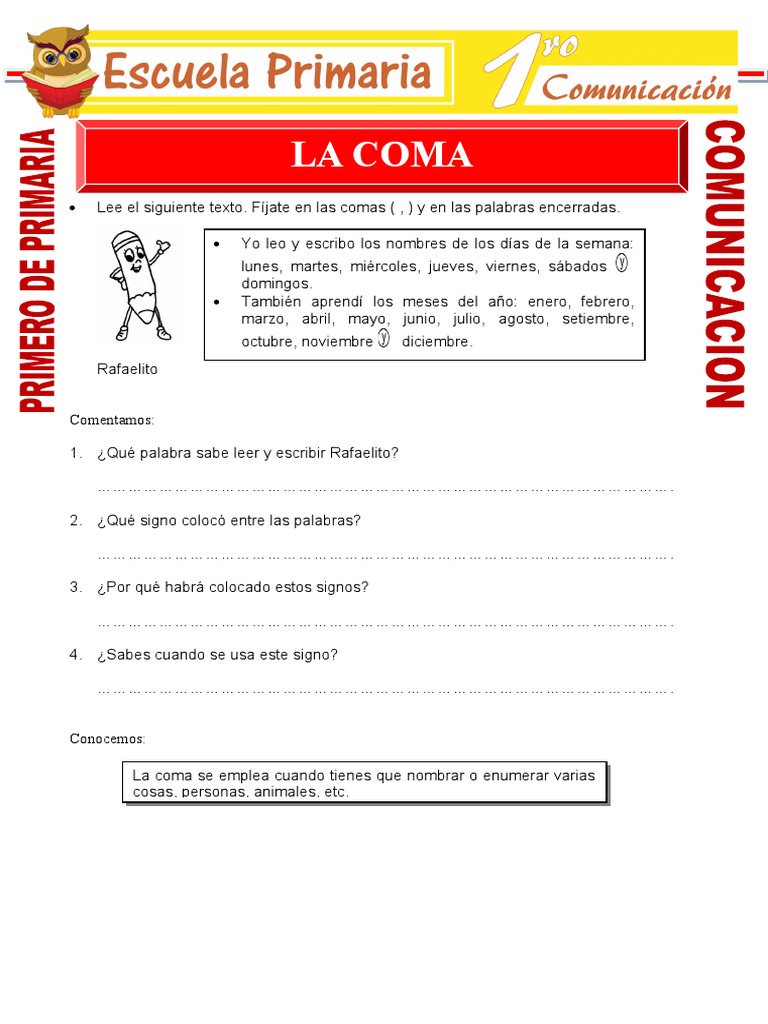 La Coma para Niños de Primero de Primaria | PDF
