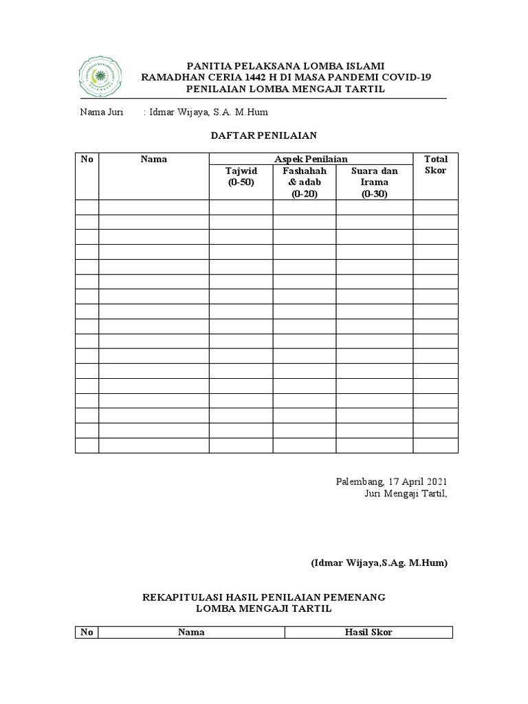 Penilaian Lomba Mengaji Tartil | PDF