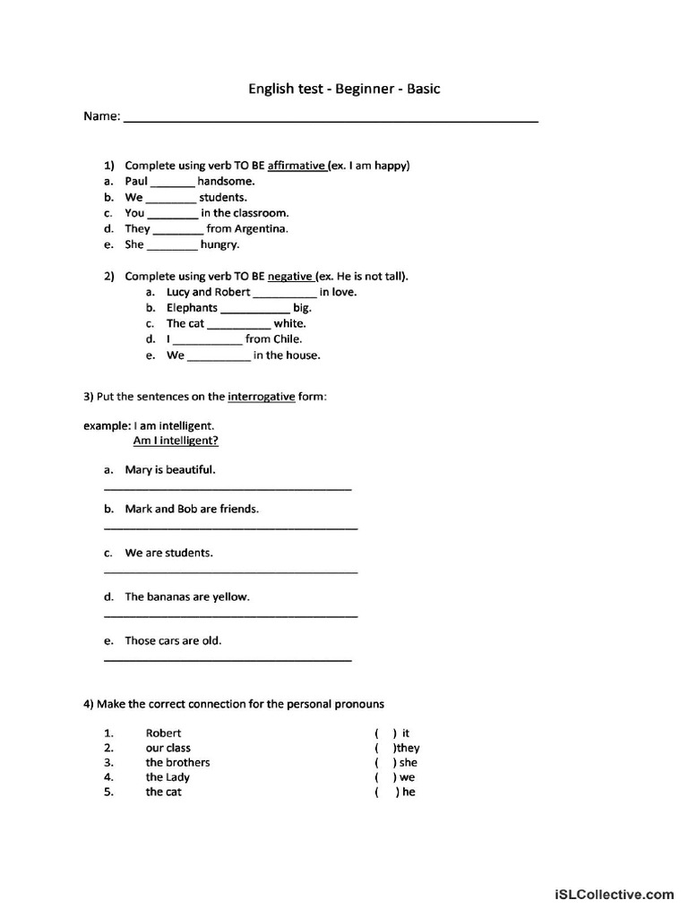 Basic English Test 1 | PDF Basic English Test 1 | PDF