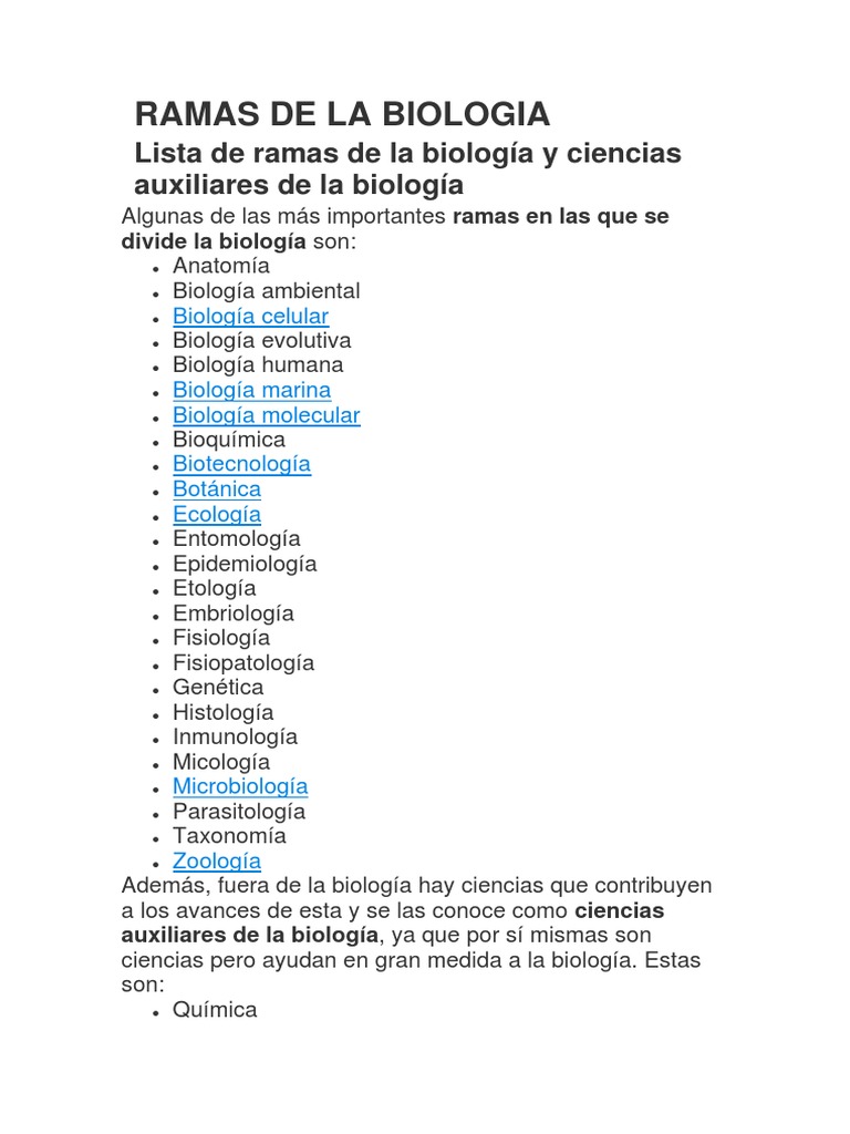 Ramas de La Biologia | PDF | Biología | Organismos