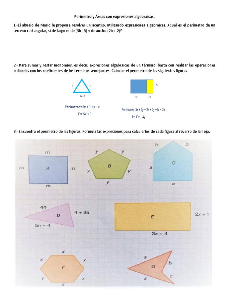 Perímetro y Áreas Con Expresiones Algebraicas | PDF