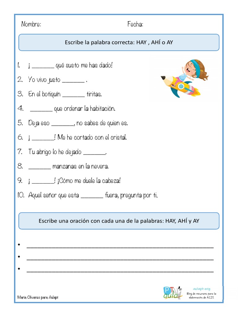 Ejercicio de uso de HAY, AHÍ y AY | PDF