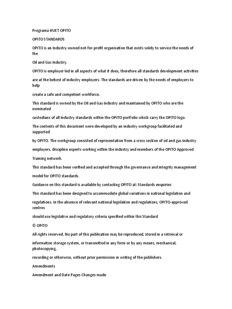 OPITO HUET Training Standards Guide | PDF | Occupational Safety And ...