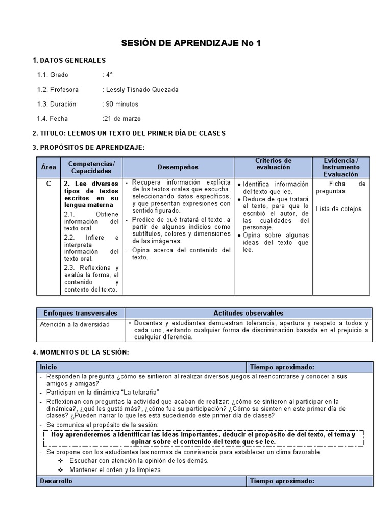 Sesión de Aprendizaje Comunicacion - 4 Grado Semana 20 Al 24 de Marzo | PDF | Dibujo | Evaluación