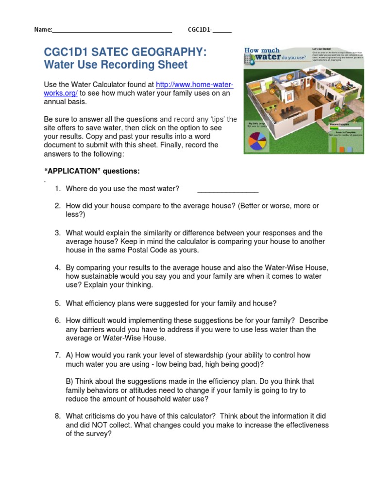 UNIT 2 - 3 - CGC1D1 Water Use Calculator - Recording Sheet APPLIC | PDF ...